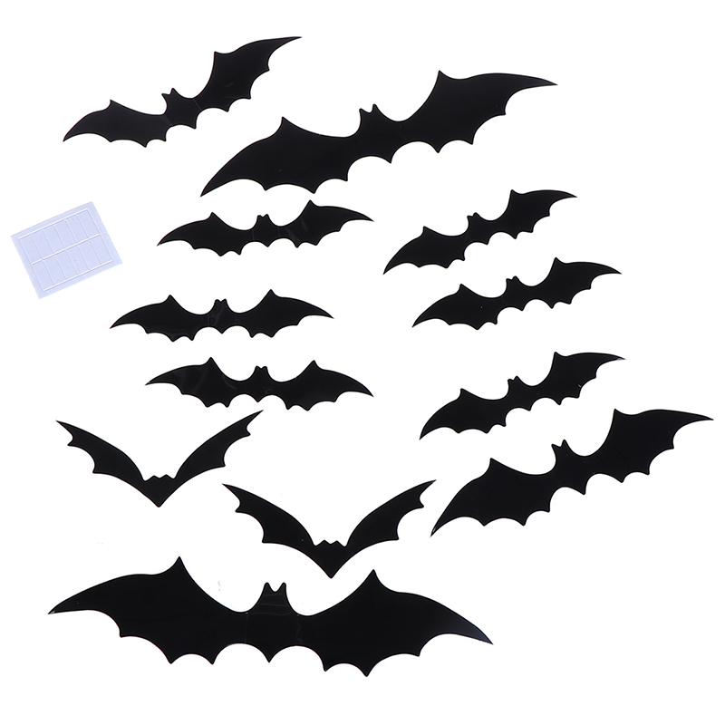 12Pcs/set 3D Black PVC Bat DIY Decor Wall Sticker Halloween Party Bar ...