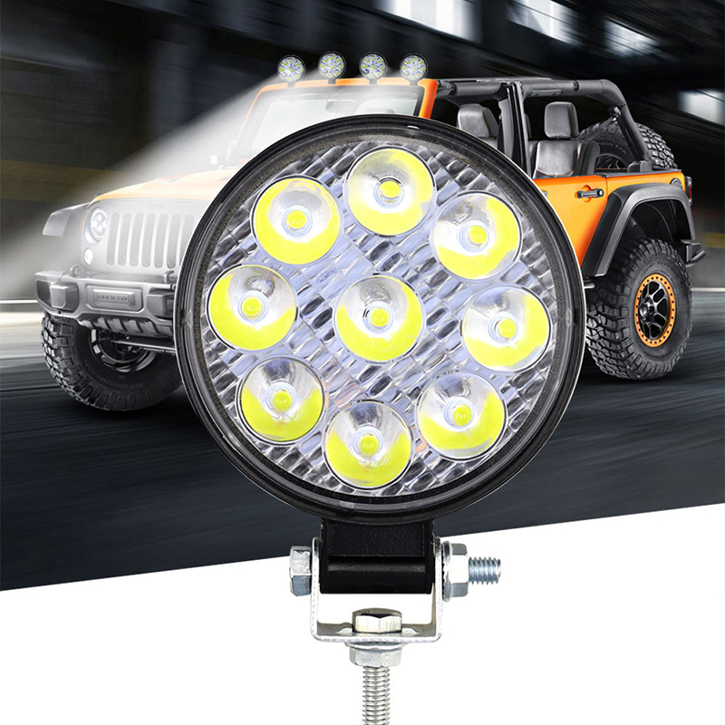Luce di lavoro LED rotonda 27 W fascio alluvionale fuoristrada auto guida nebbia 5D L GF P3