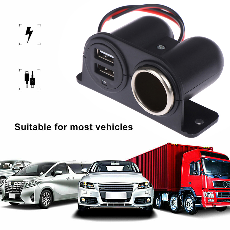 12V / 24V Power Outlet 2x USB Charger Cigarette Lighter Car Plug Truck H❤W