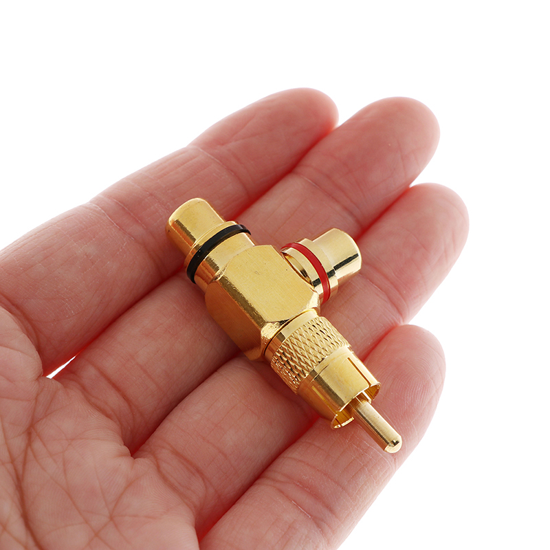 1Pcs Gold Plated 1 Male to 2 Female RCA Copper Splitter Adapter AV ...