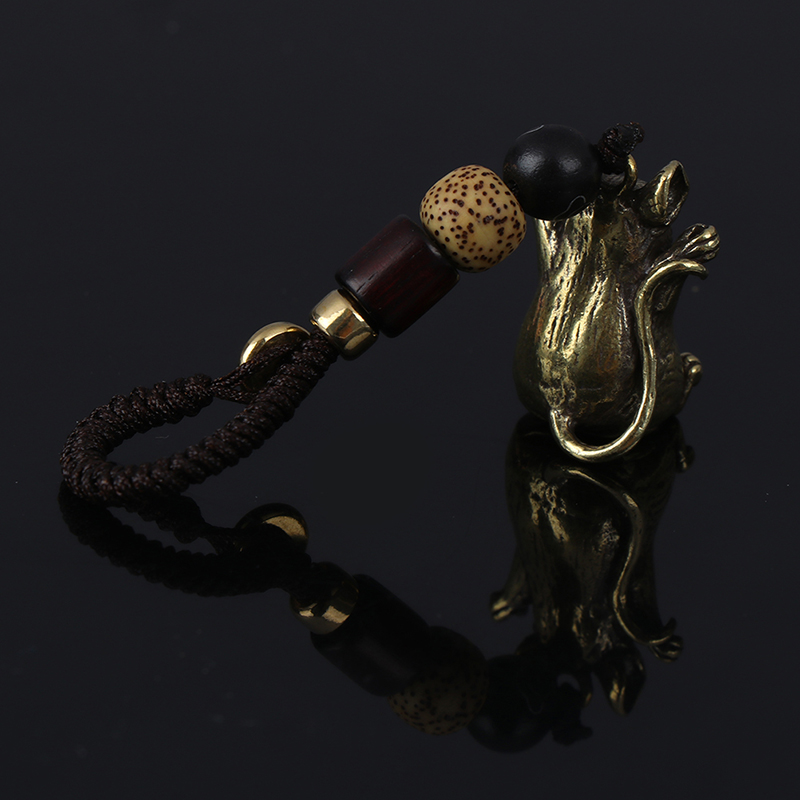 1pc Zodiac Animals Rat Statue Key Chain Rings Pendants Metal Copper KeychaH*w Th