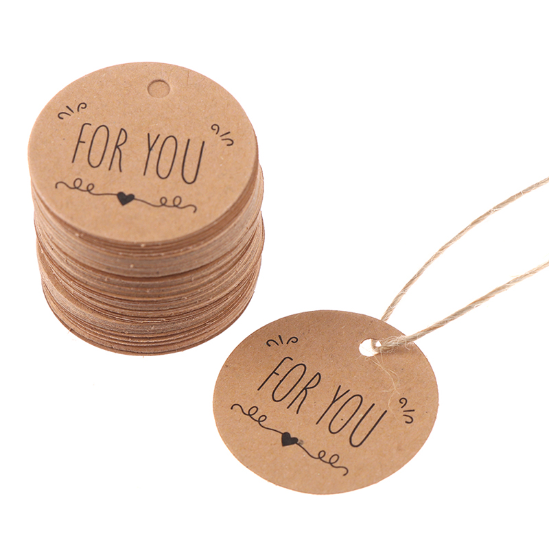 100Pcs Thank you Tag Craft Paper Hang Tag Label with 20m jute Wedding ...