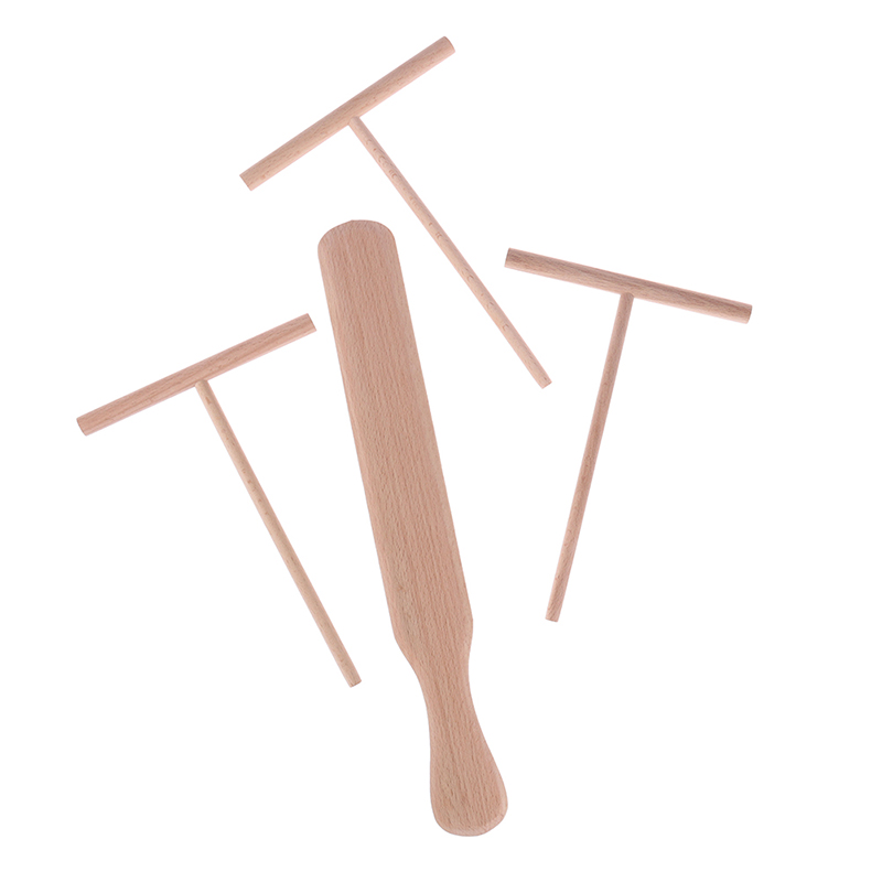4pcs Pancake Utensils Wooden Crepe Spreader Tortilla Rake Batter ...
