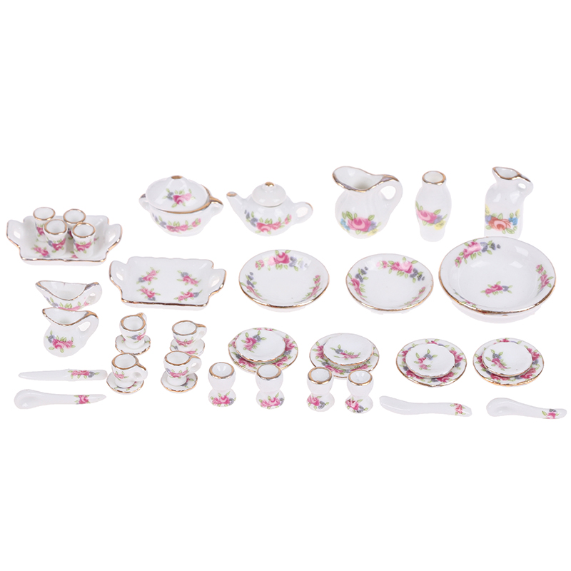 40Pcs/set 1:12 Dollhouse Miniature Tableware Porcelain Ceramic Tea Cup ...
