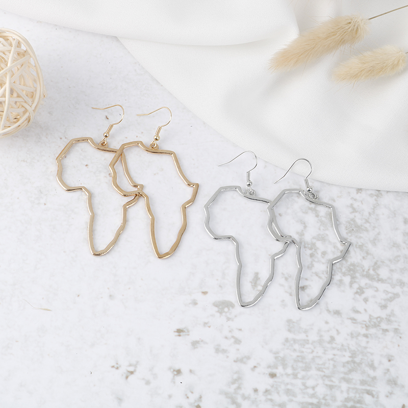 CUTE ALLOY AFRICA Map Ethnic Afrocentric Tribal Hook Drop Earrings ...
