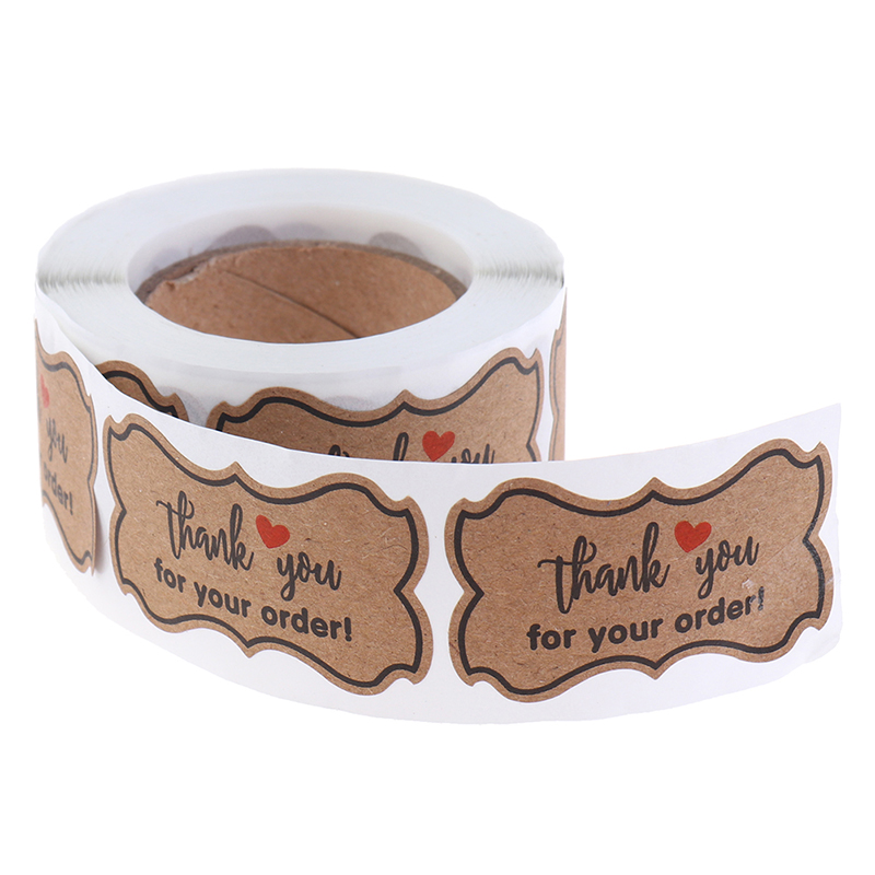250pcs Roll Handmade Sticker Thank You Stickers Kraft Paper Label Food
