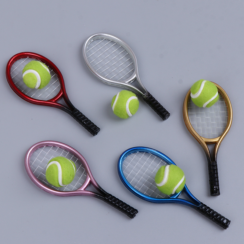 2Pcs 1:6 1:12 Dollhouse Miniature Tennis Racket + Ball Dolls ...