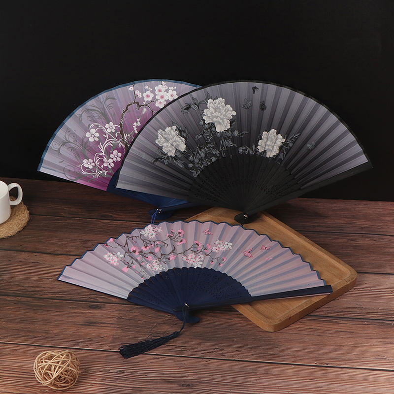 Chinese Silk Cloth Folding Fan Bamboo Antiquity Folding Fan Painting ...