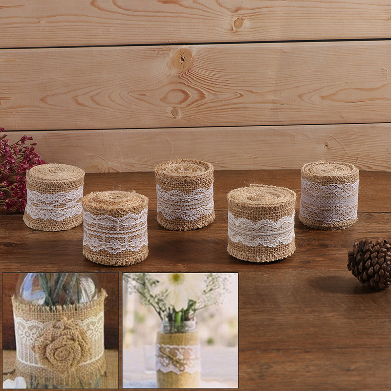 2M Roll Natural Jute Burlap Hessian Rustic Ribbon Lace Trims Tape Wedding Decor