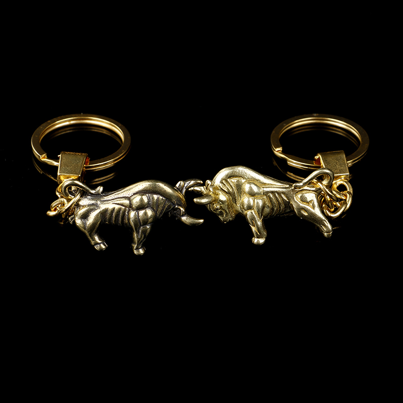 Brass Bullfighting Key Ring Pendant Vintage Copper Lucky Bull Keychain CharmL Th