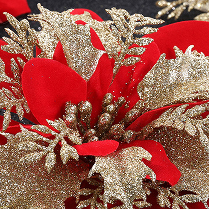 Artificial Christmas Flowers Glitter Fake Flowers Merry Christmas Tree Decor