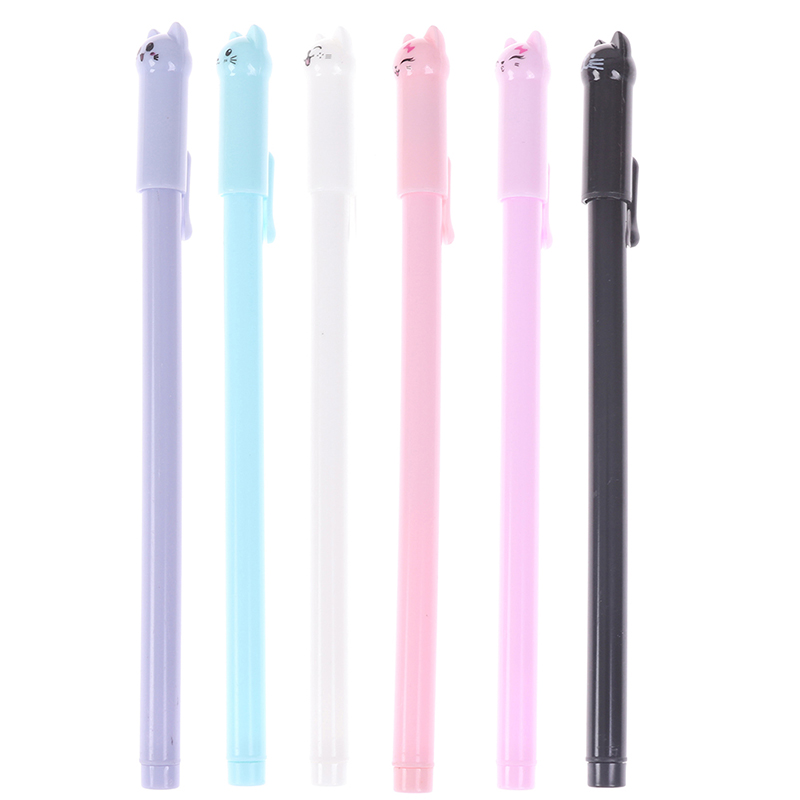 6PCS Cat Pens Kawaii 0.5mm Black Ball Point Gel Pen for School Office Supplies