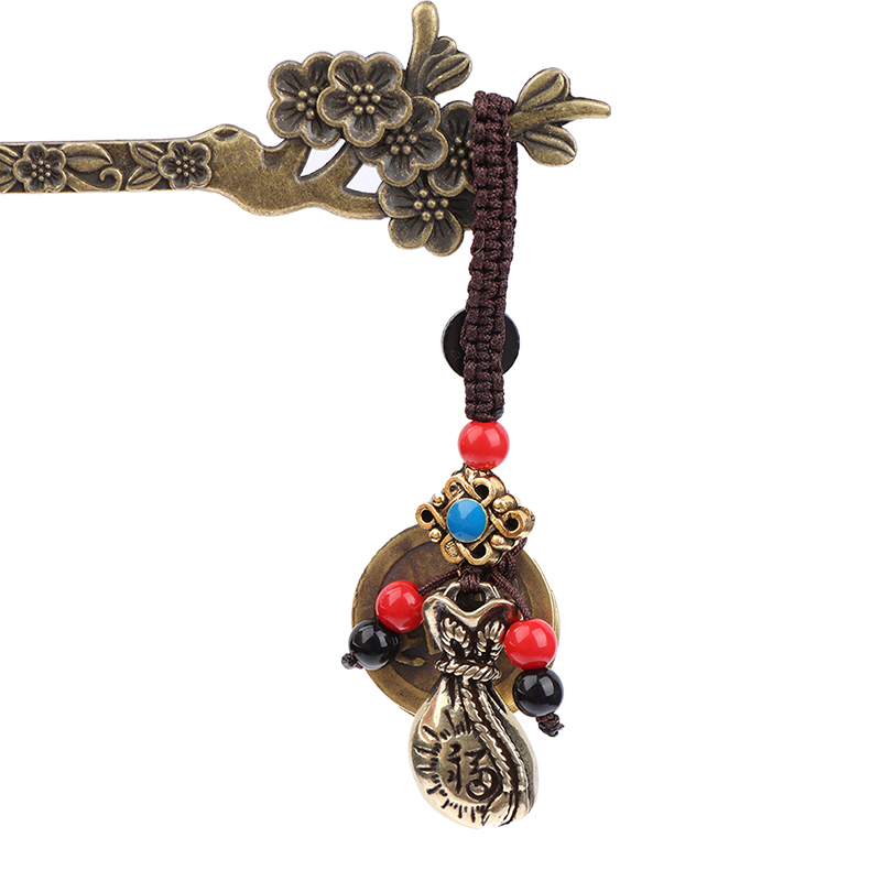 Brass Money Bag Keychain Pendant Handmade Rope Lucky Feng Shui Hanging Jewel  Th