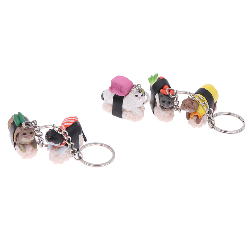 Cute Cartooon  Cat and Sushi Keychain Car Auto Keyring Metal Keychain Key D`u Th