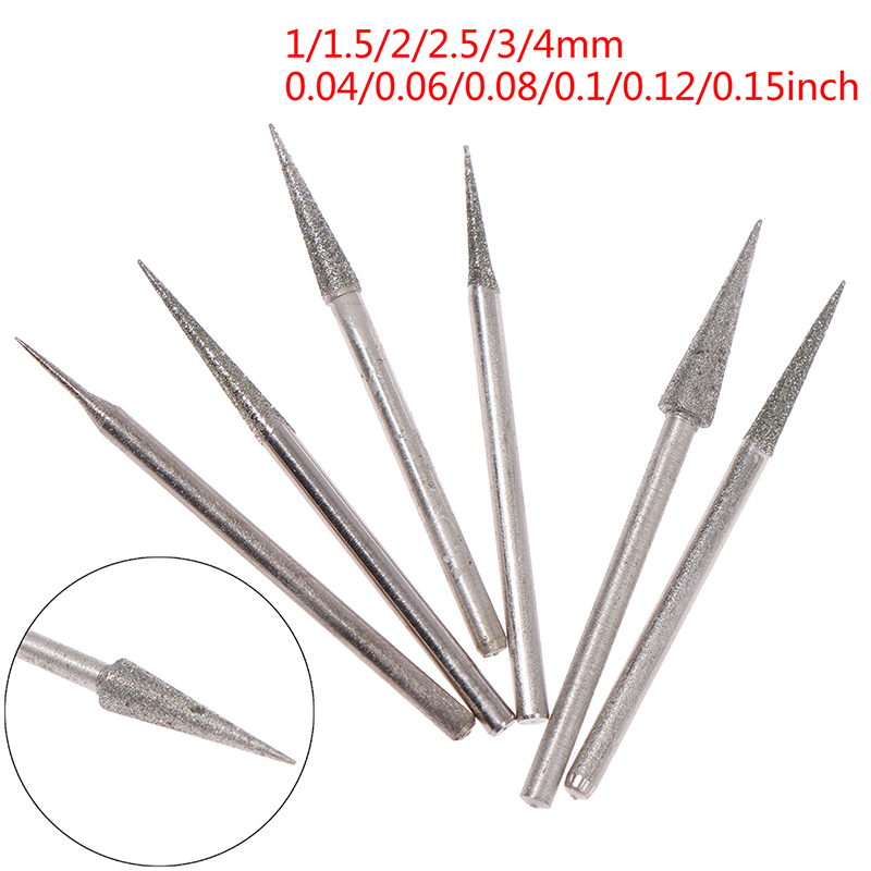 6Pcs 1-4mm Diamond Grinding Head Needle Bits Burrs Engraving Carving Tool 2. H❤W