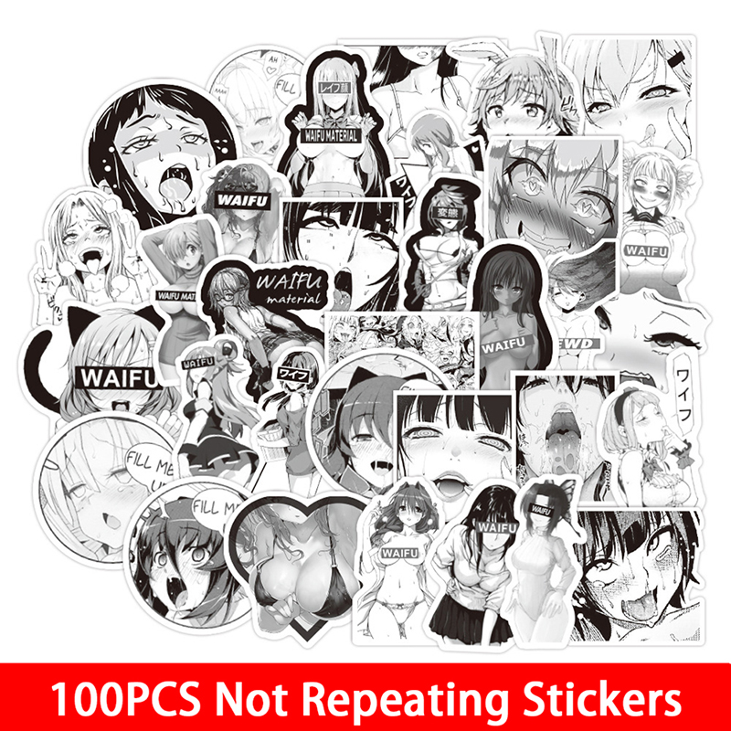 100 pz adesivi anime bianco e nero WAIFU snowboard laptop chitarra bagaglio tuta Y4