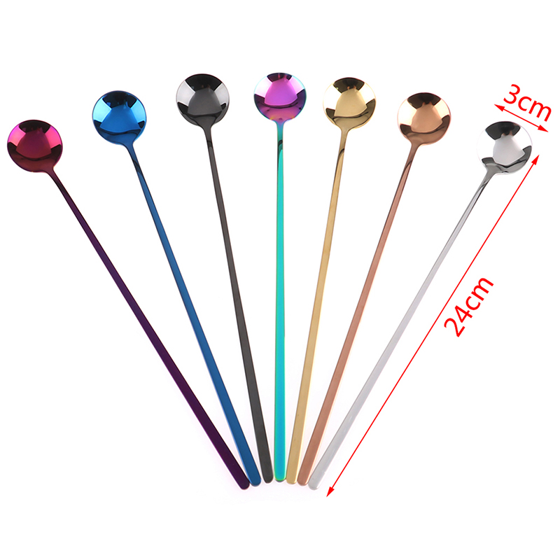 Stainless Steel Dinnerware Long Handle Spoon Coffee Ice Cream Spoons ...