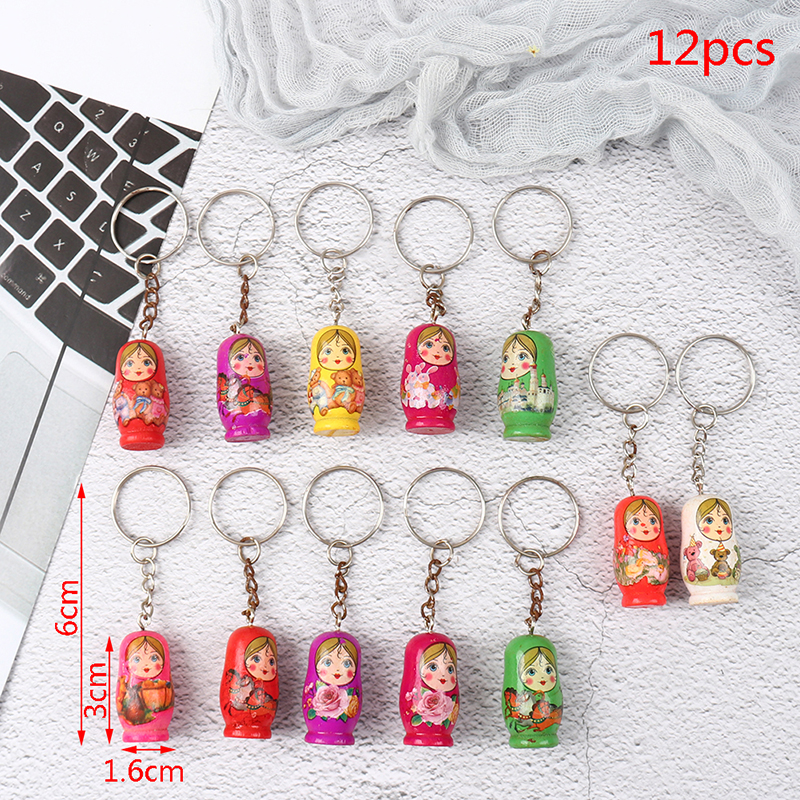 12pc Matryoshka Russian Dolls Key Rings Drip Wood Keychains Decor ...