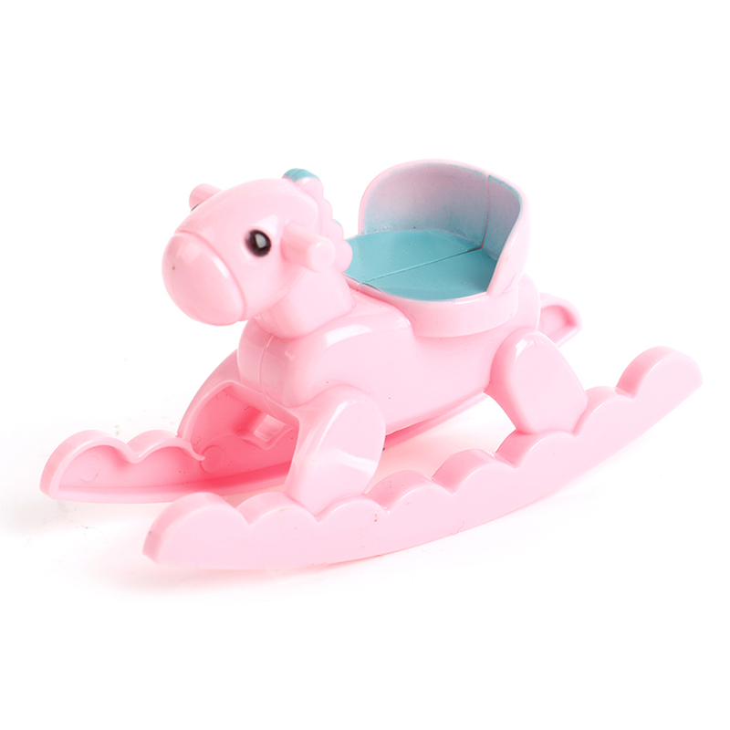 Miniature Crib Bed And Wooden Horse For Children Girls Gift Doll House Decor ba