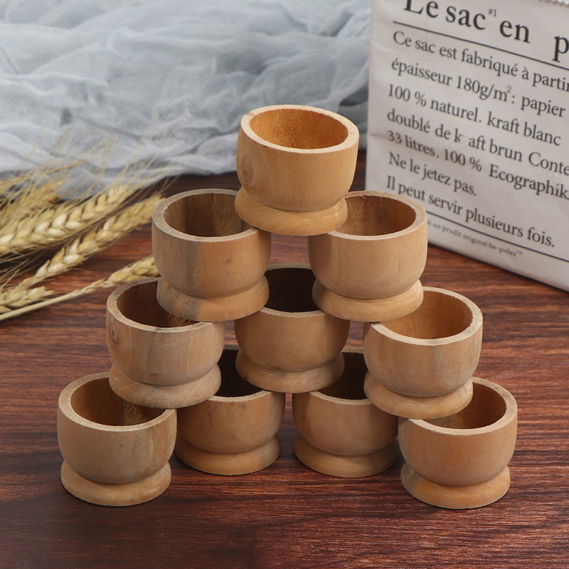 10pcs/set Unpainted Portable Kitchen Tool Egg Cup Wood Storage Holders ...