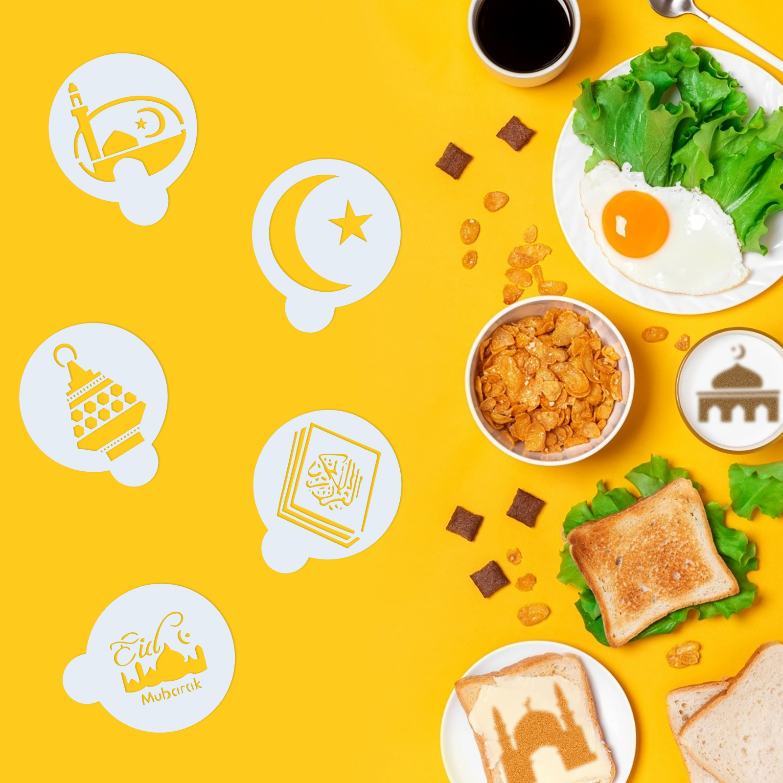 Pochoirs de fleur de café Eid Moubarak Ramadan Goot Goot