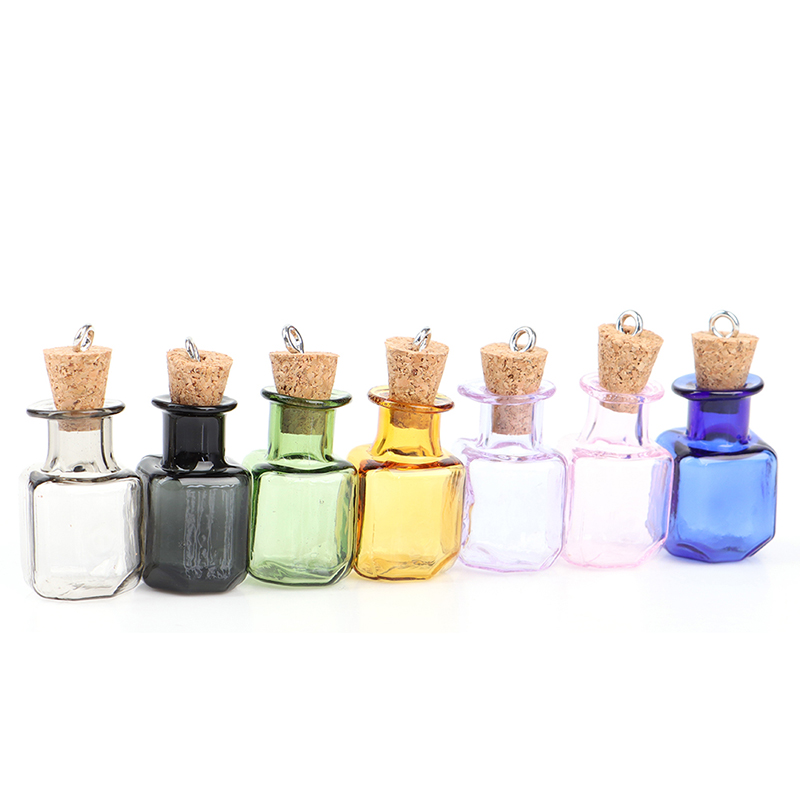 7pcsMini Glass Color Bottles Rectangle Cute Bottles  Gift tiny Jars Vials Mix ba
