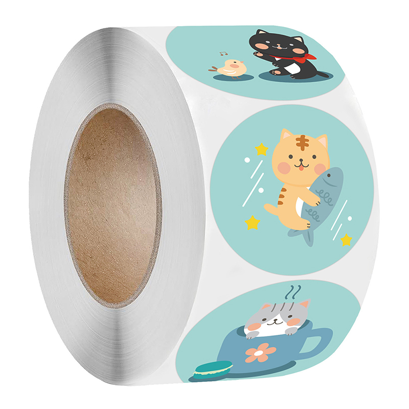 500pcs Cute Cat Thank You Stickers Round Cartoon Animal Adhesive seal ...