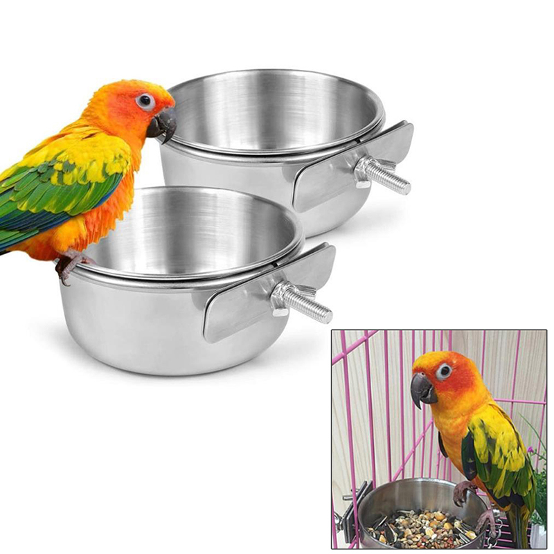 12CM Stainless Steel Bird Feed Box Parrot Cup Bowl Food Water Feeding Supplie ba
