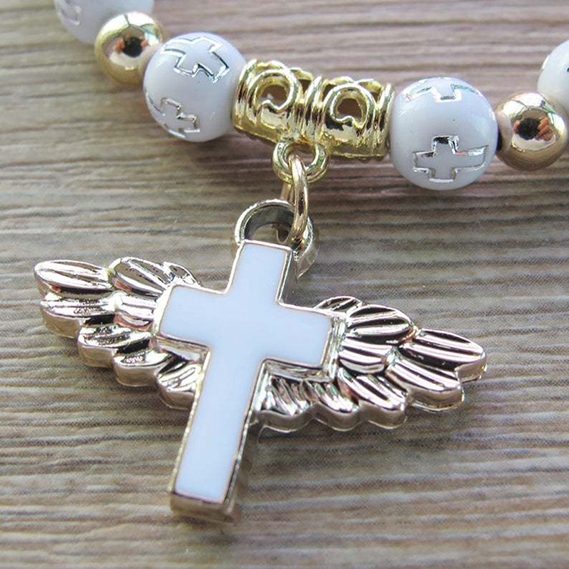 Acrylic Beads Bracelet Prayer Bracelet Angel Wing Baptism Chaplet Brace ...