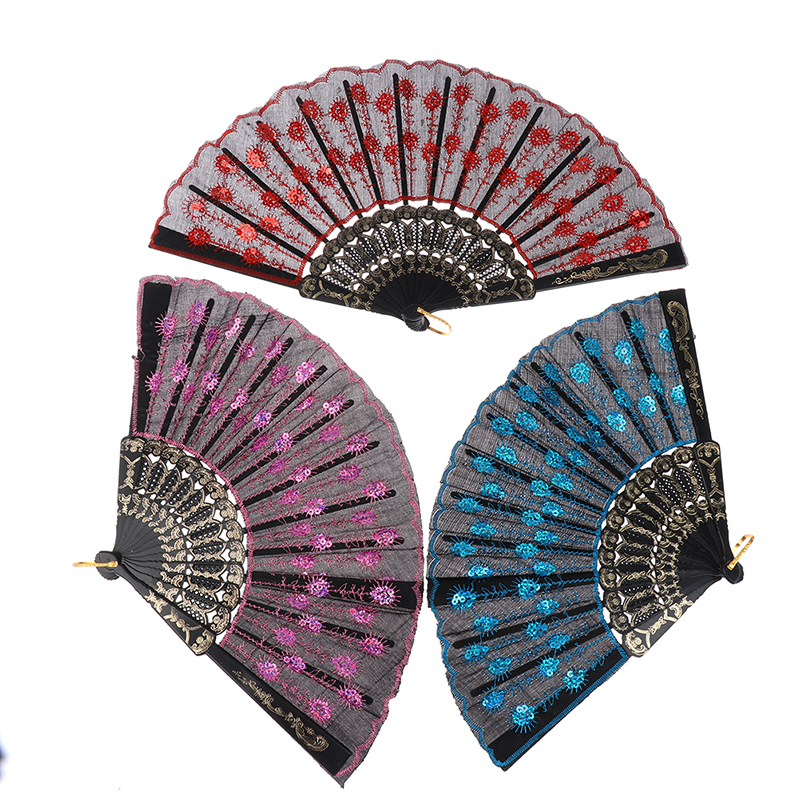 Silk Fan Folding Fan Wedding Art Gifts Peacock Sequin Dancing Fan Hand ...