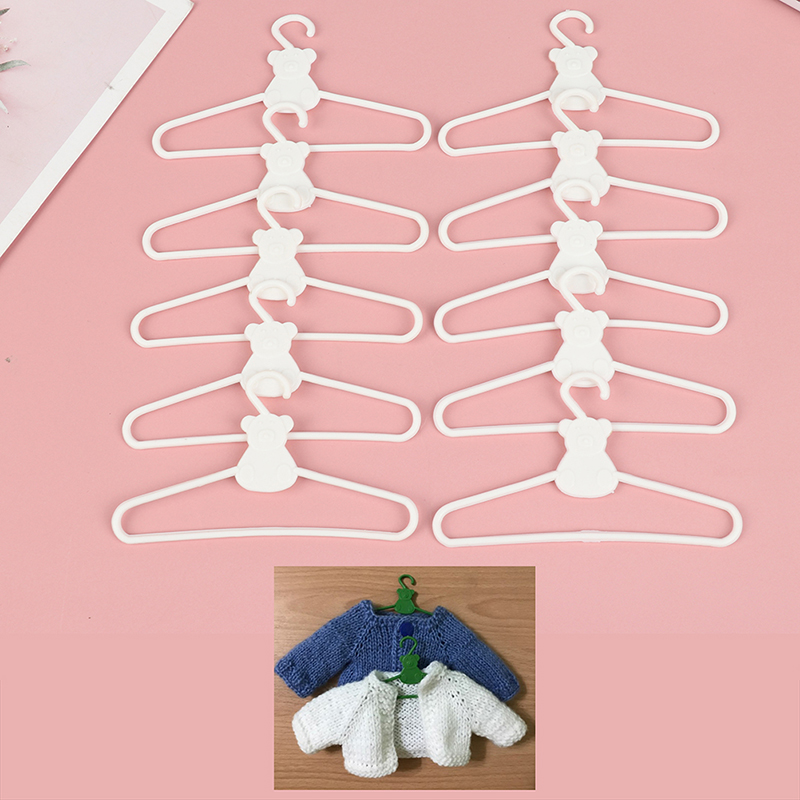 10 mini Hangers white coat Dress doll Plastic Clip hangers For Doll Wardrobe ba