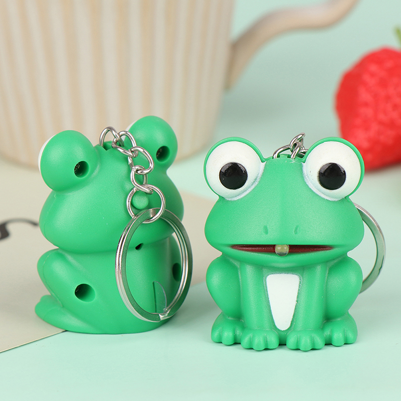 Funny Lovely Green Frog Key Chain With LED Light Sound Keyrings Kids Toy G FJ Th