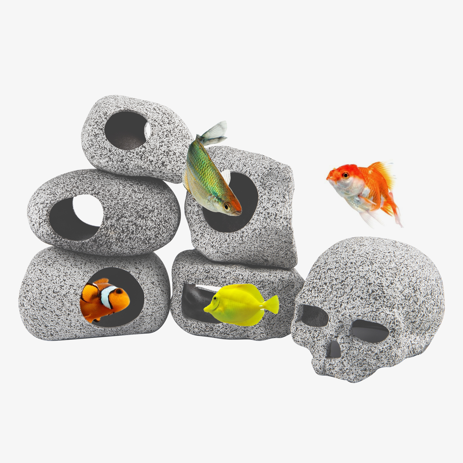 6 pcs décoration d'aquarium empilable grottes rocheuses en céramique