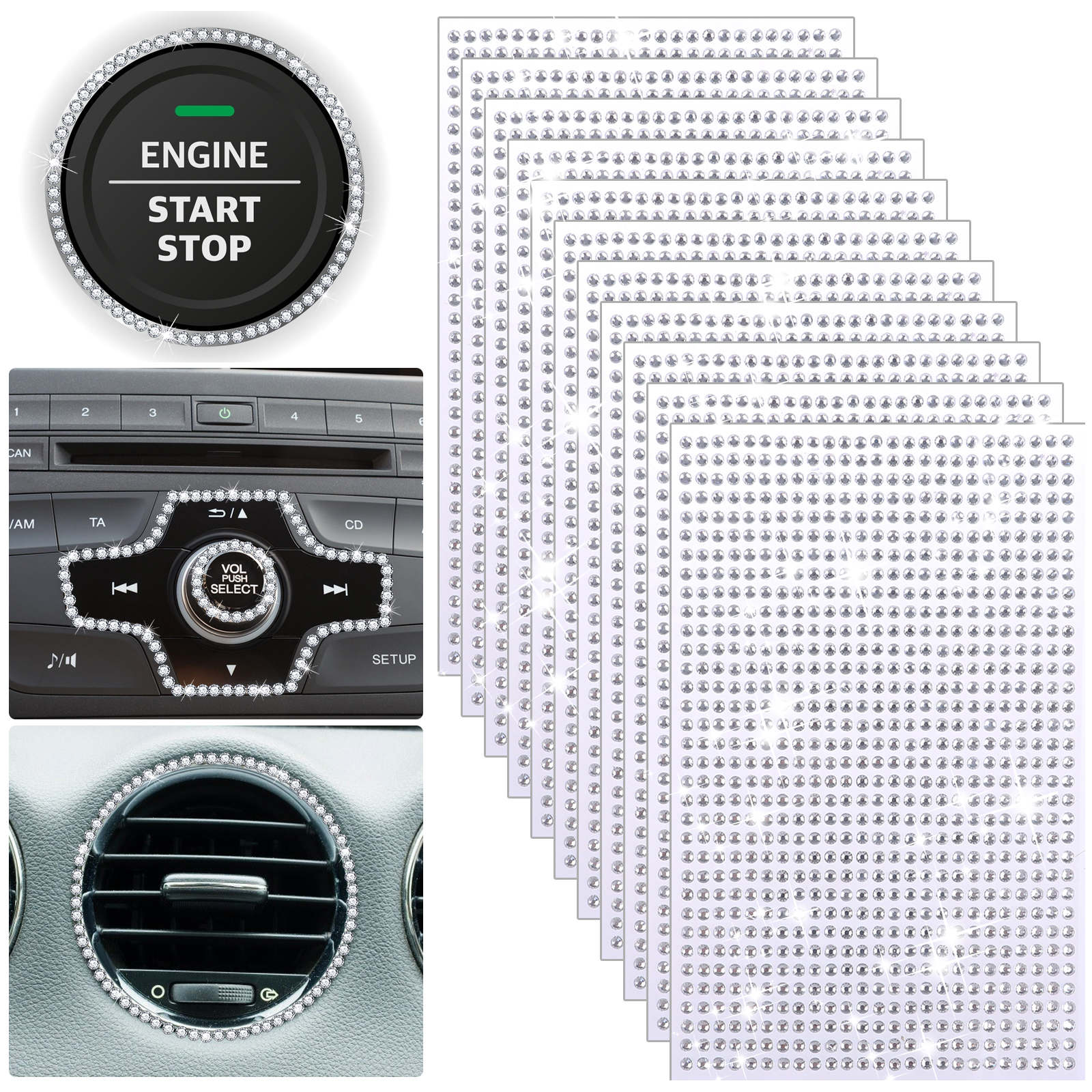 11 feuilles 9350 pièces Bling Car autocollants