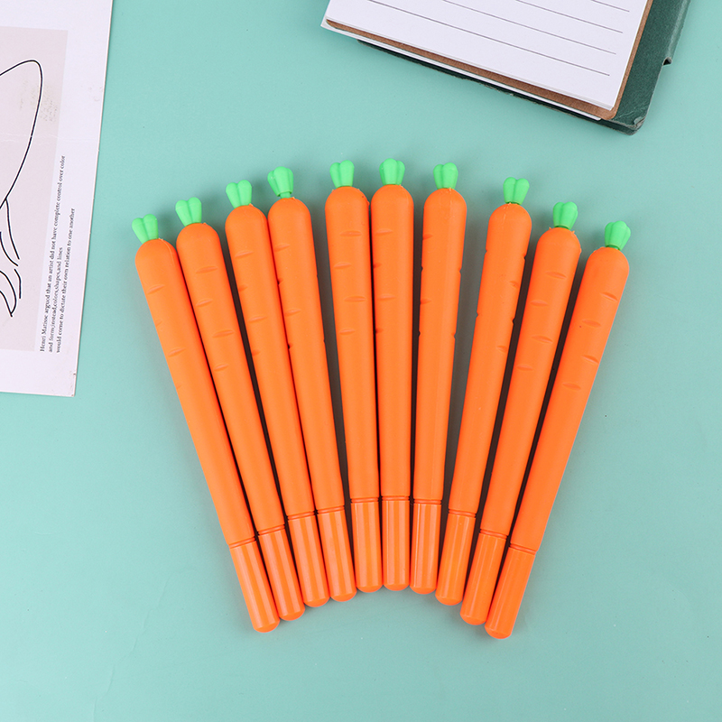10pcs  0.5mm Gel Pen Black Ink Roller Marker Pen( Cute Carrot Styling)