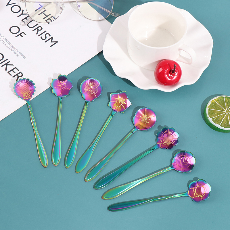 8Pcs Creative Coffee Spoon stainless steel Stirring Tableware Flowers Design