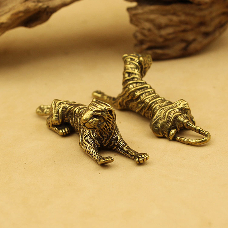 Tiger 3D Brass Casting Statue Mini Animal Metal Figurine Decoración del hogar
