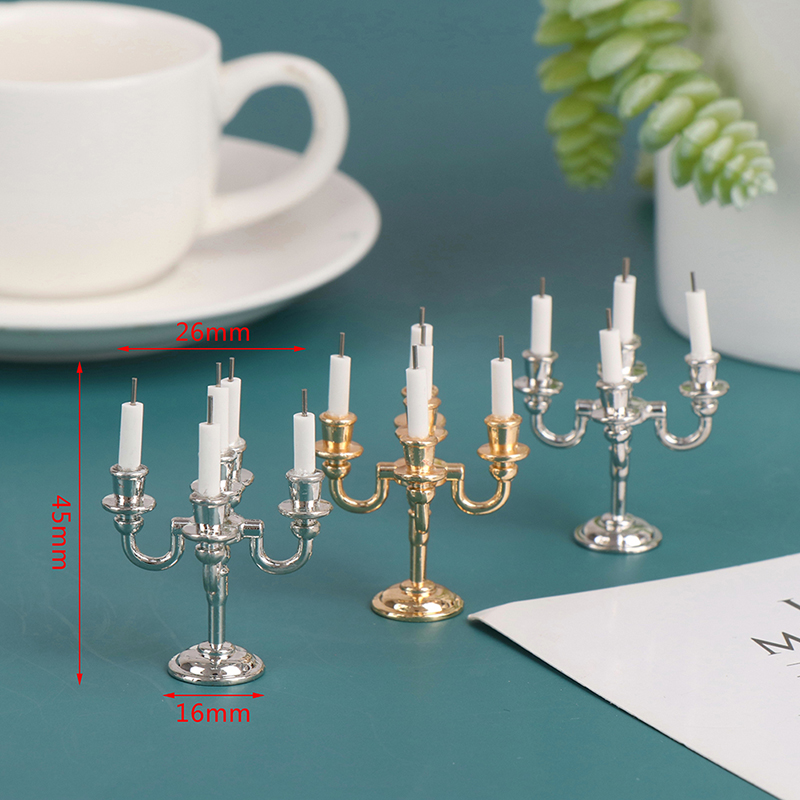 1Pair 1:12 Dollhouse Mini Table Candle Candlestick Christmas Scene Home ...