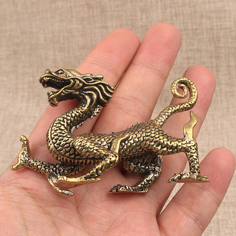 Pure Copper China Antigua Bestia Miniatura Figurina Dragón Dragón