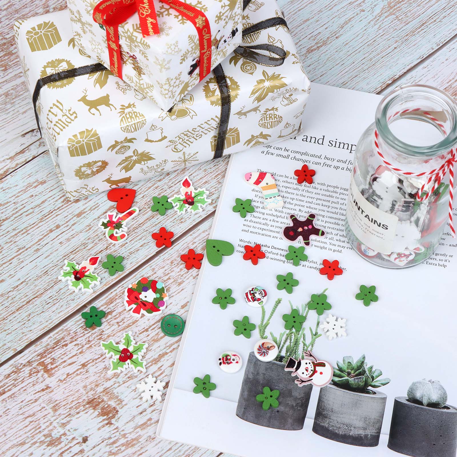 Boutons en bois de la série de Noël de 250 PCS