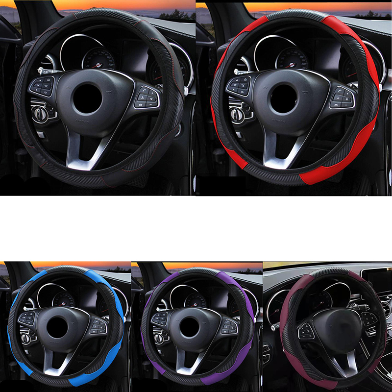 Car Steering Wheel Cover Breathable Anti Slip PU Leather Steering ...