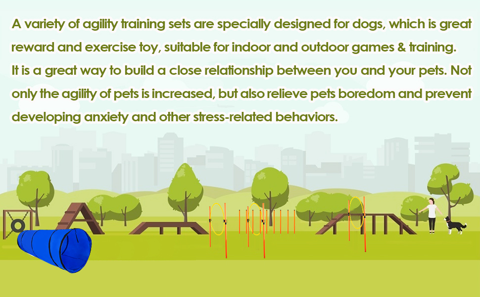 Dog Agility Equipment Obstacle Course Training Set with Dog Tunnel Weave Poles
