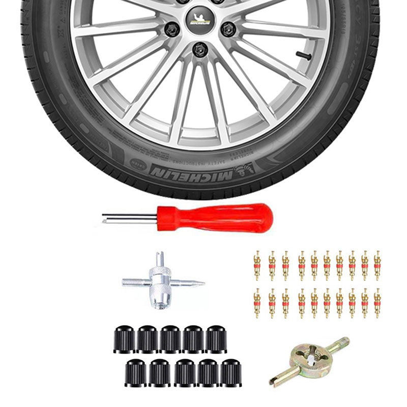 30pcs Brass Valve Cores Valve Core Remover Multi-function 4 Way Tool for -tz