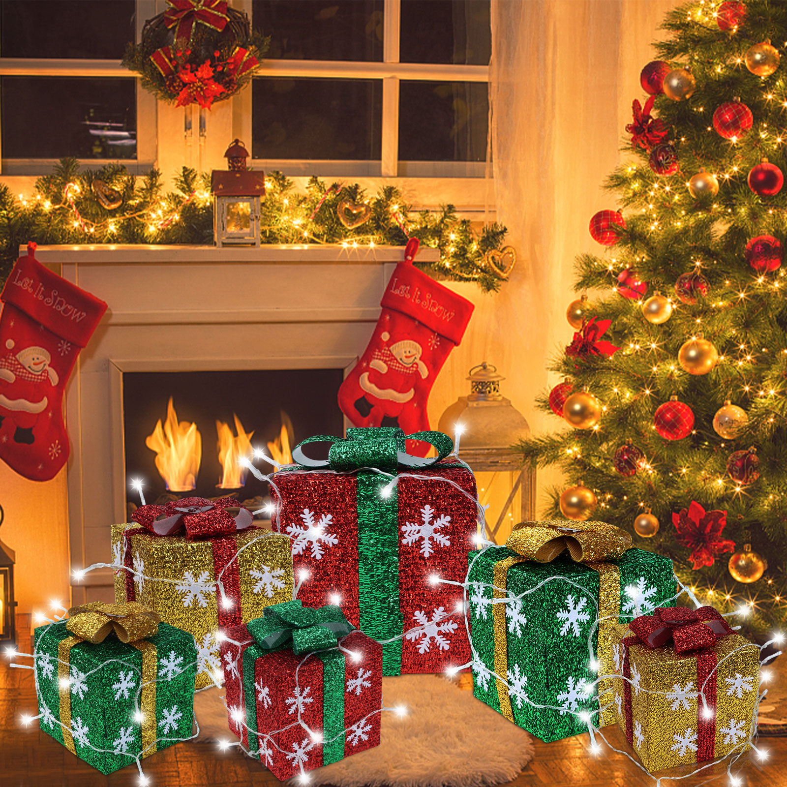 6 pièces Boîtes-cadeaux LED de Noël PVC PVC Christmas Flake Snowflake Boîtes