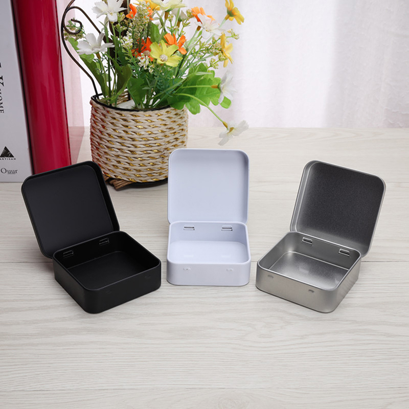 Mini Metal Tins Container Square Hinged Flip Storage Tin Box Small Kit ...