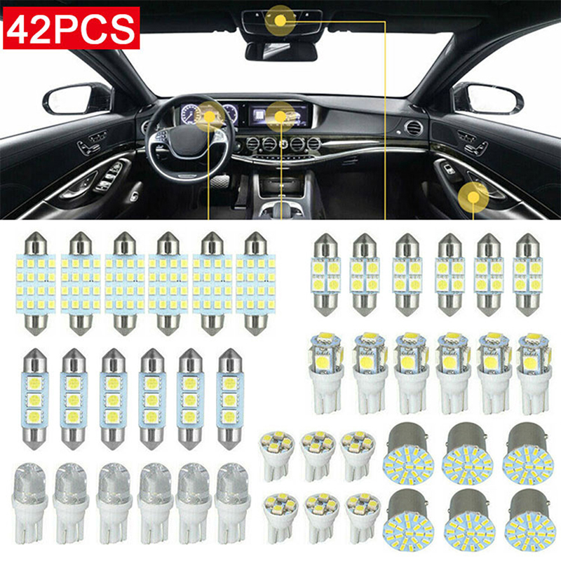 42Pcs Car Interior White Combo LED Map Dome Door Trunk License Plate ...