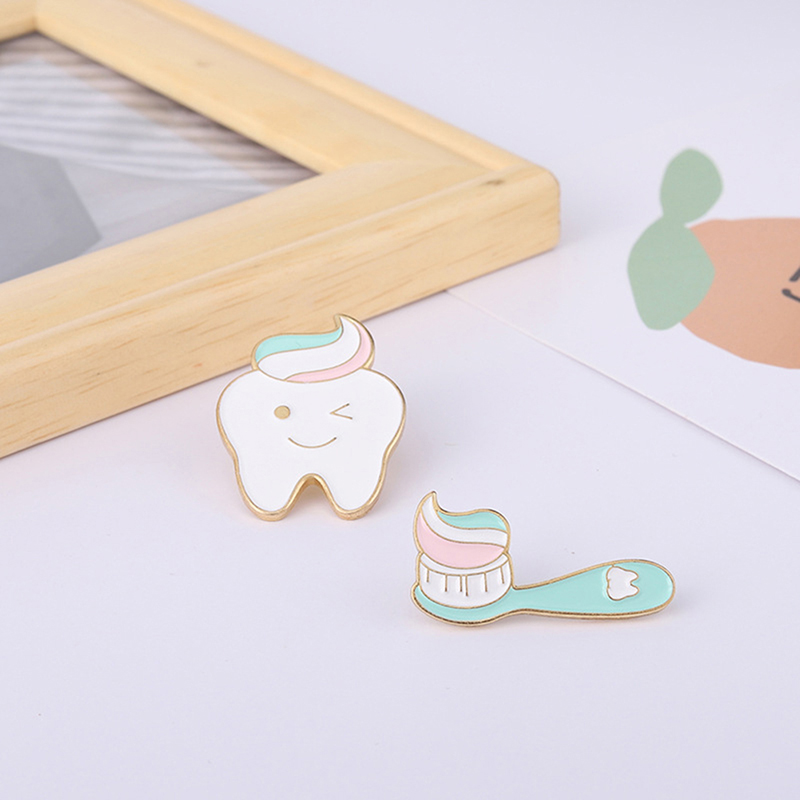 Tooth and Toothbrush Enamel Pins Wink Smile Tooth Brooches Dentist ...