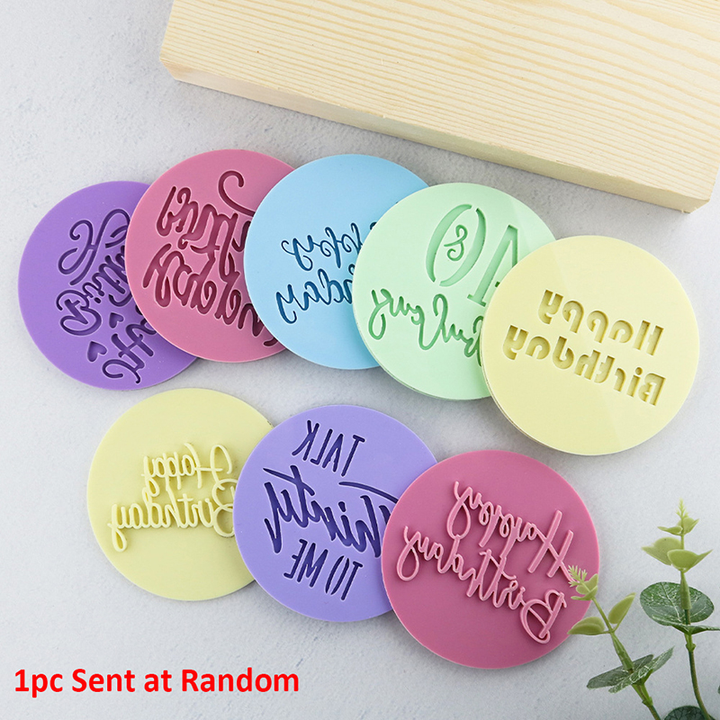 Fondant Cake Happy Birthday Embosser Stamp Mold Round Acrylic Baking T ...