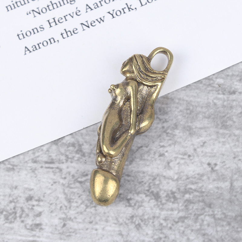 1Pc Brass Nude Female Mini Funny Male Penis Key Ring Pendant Jewelry Pe
