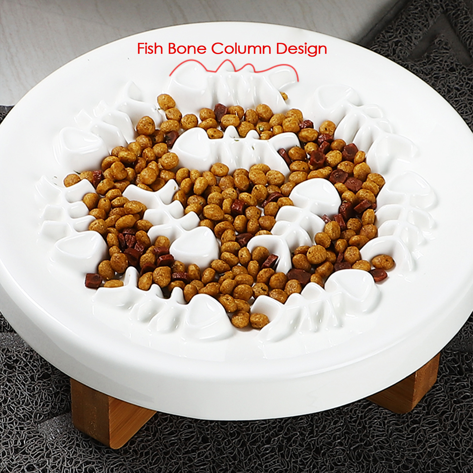 Pet Slow Feeder Bowl Ceramic Feeder Bloat Ceramic Dish with Fish Bone Design